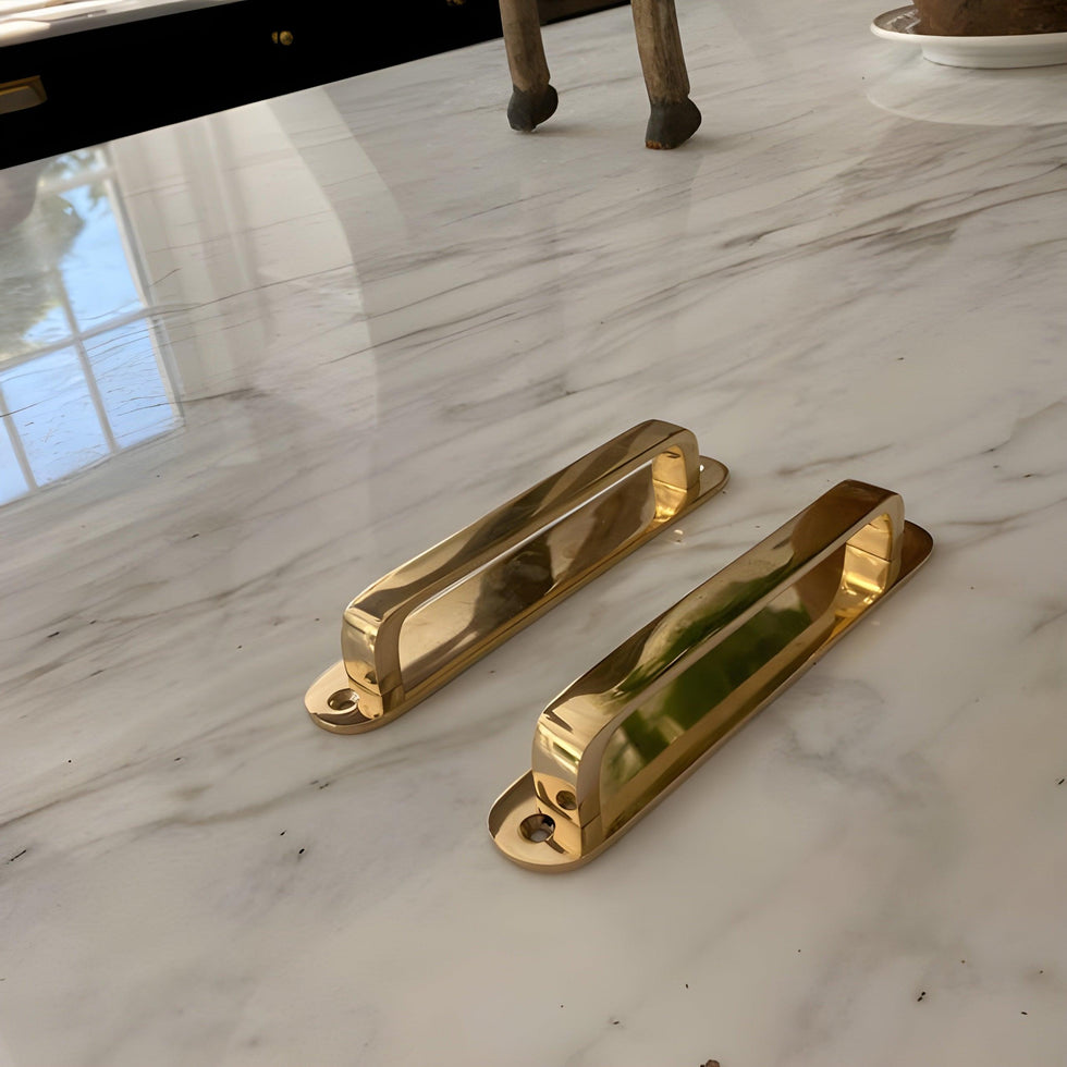 Round Drawer Pulls with Backplate - Unlacquered Polished Brass ...